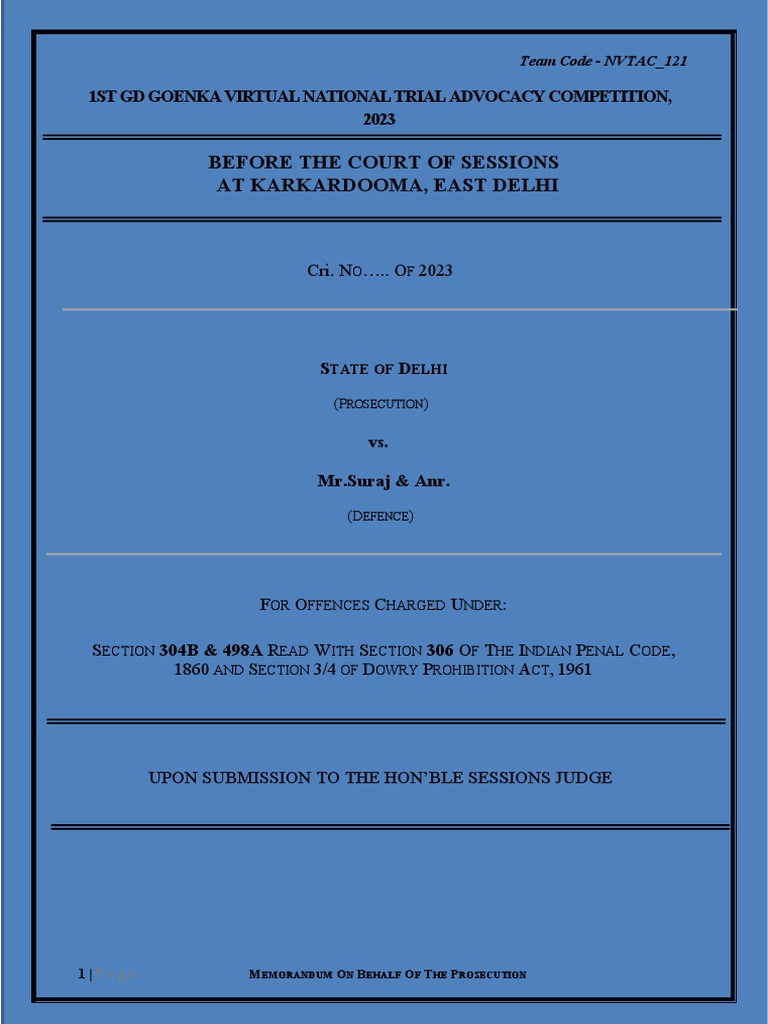 Final Memorial For Prosecution 2023 | PDF | Justice | Crime & Violence