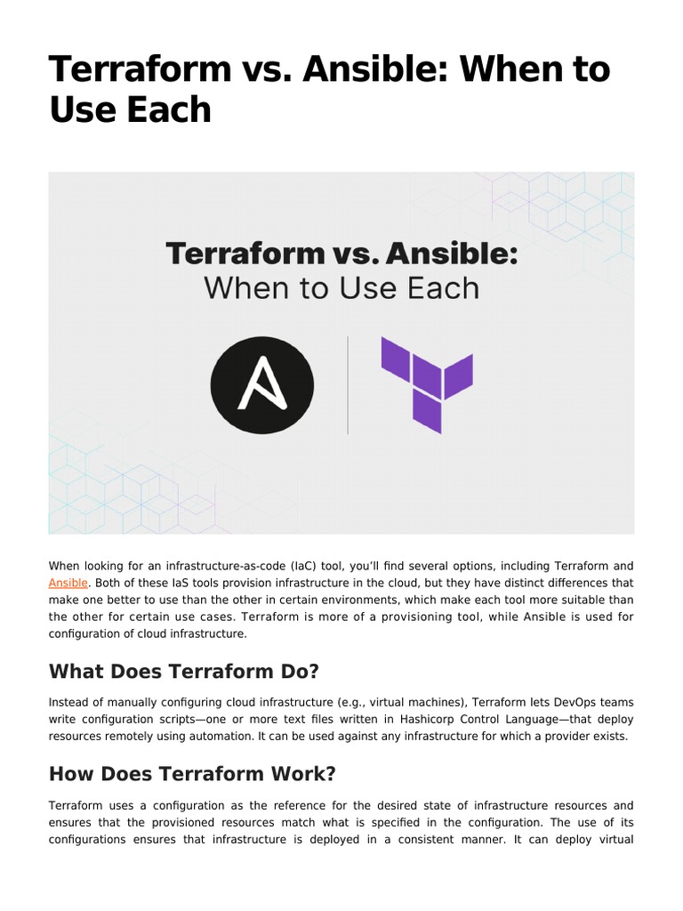Terraform Vs Ansible Pdf Cloud Computing Computer Architecture