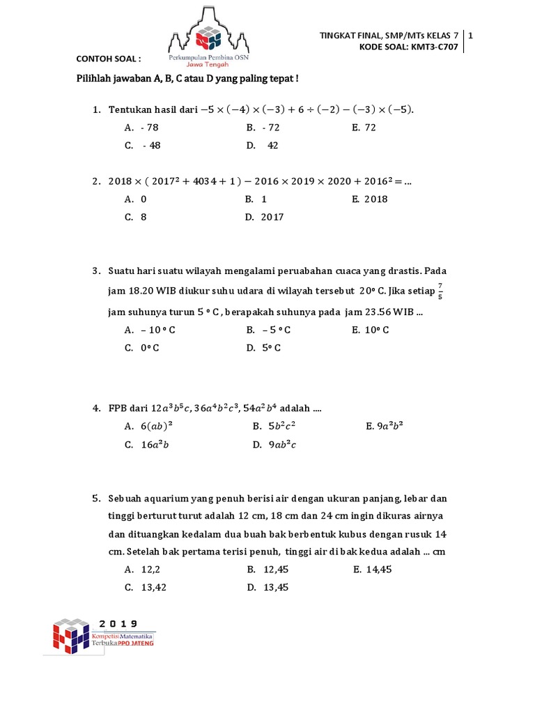Contoh Soal KMT 3 Kelas 7 Final (707) - 2 | PDF