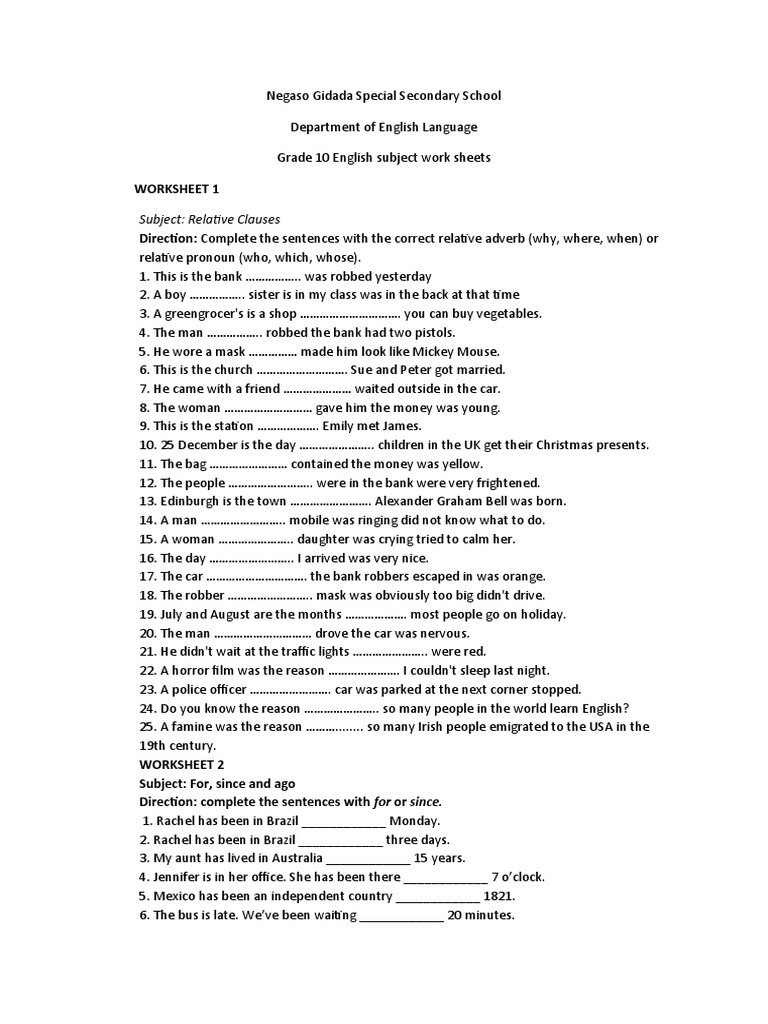 2015 Grade 10 English Worksheets | PDF | Linguistics