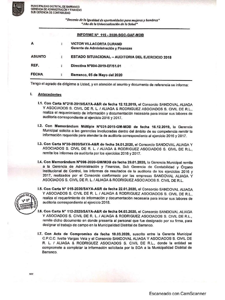 Informe N115 Estado Situacional Auditoria Del Ejercicio 2018 ...