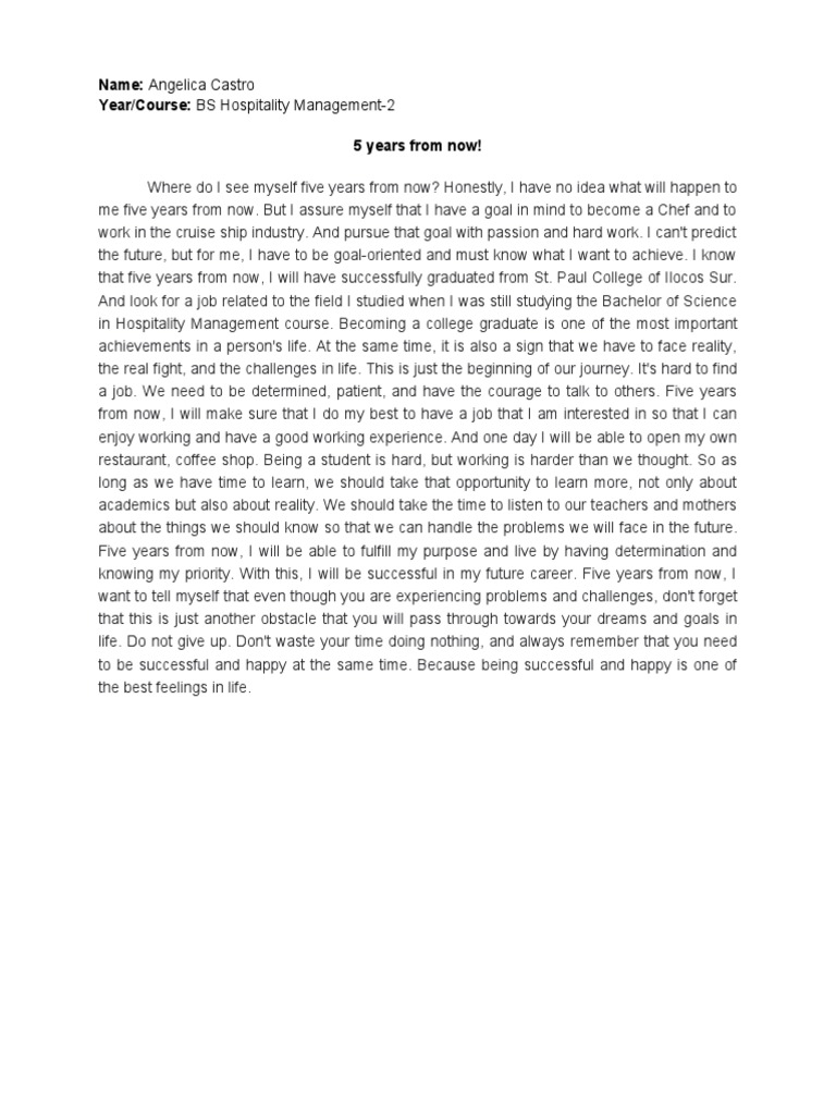 My Future as a Chef in Five Years | PDF