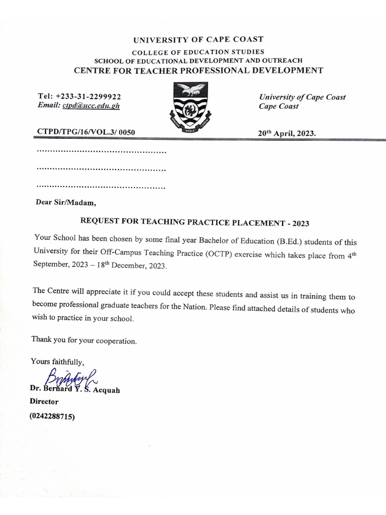 Off Campus Request For Teaching Placement | PDF