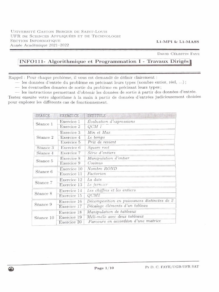 TD Et TP Algo Et Programmation | PDF