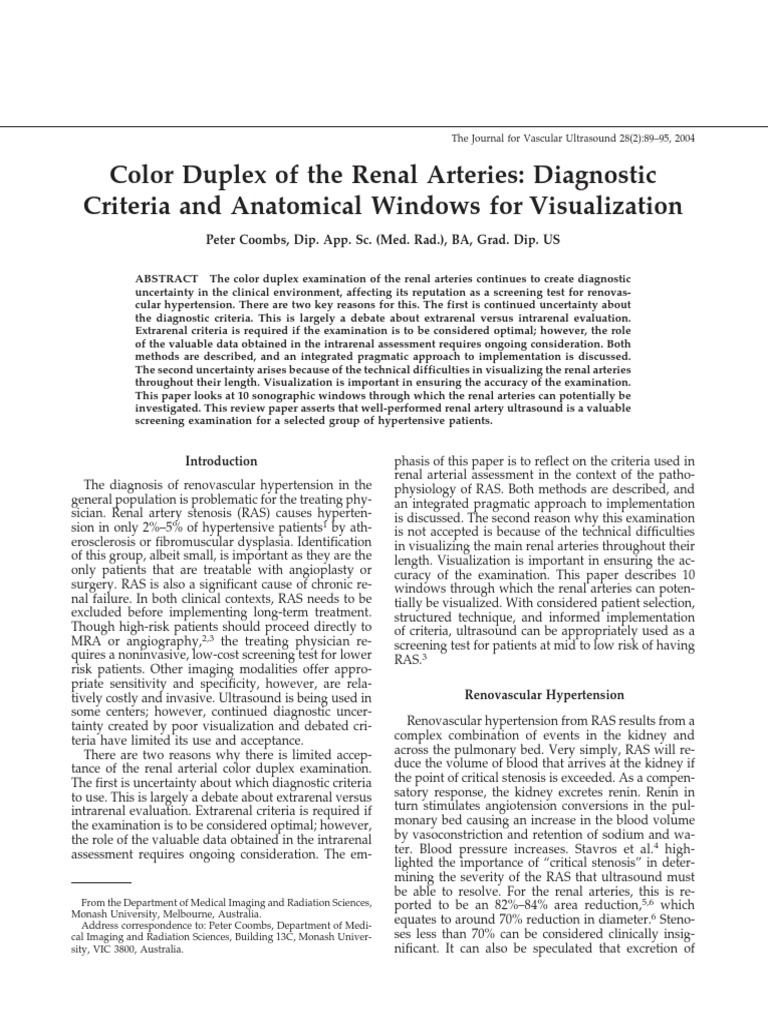 Renal Artery Color Duplex Ultrasound Guide | PDF | Kidney | Medical ...