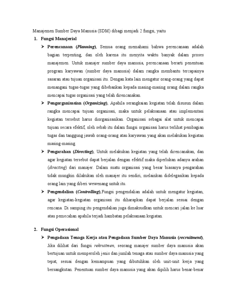 Fungsi Manajemen Sumber Daya Manusia MSD | PDF