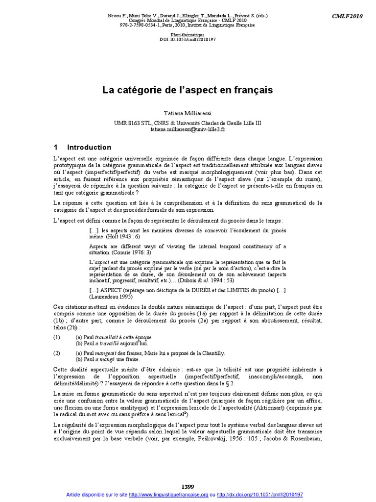L'aspect grammatical en français | PDF | Verbe | Temps (grammaire)