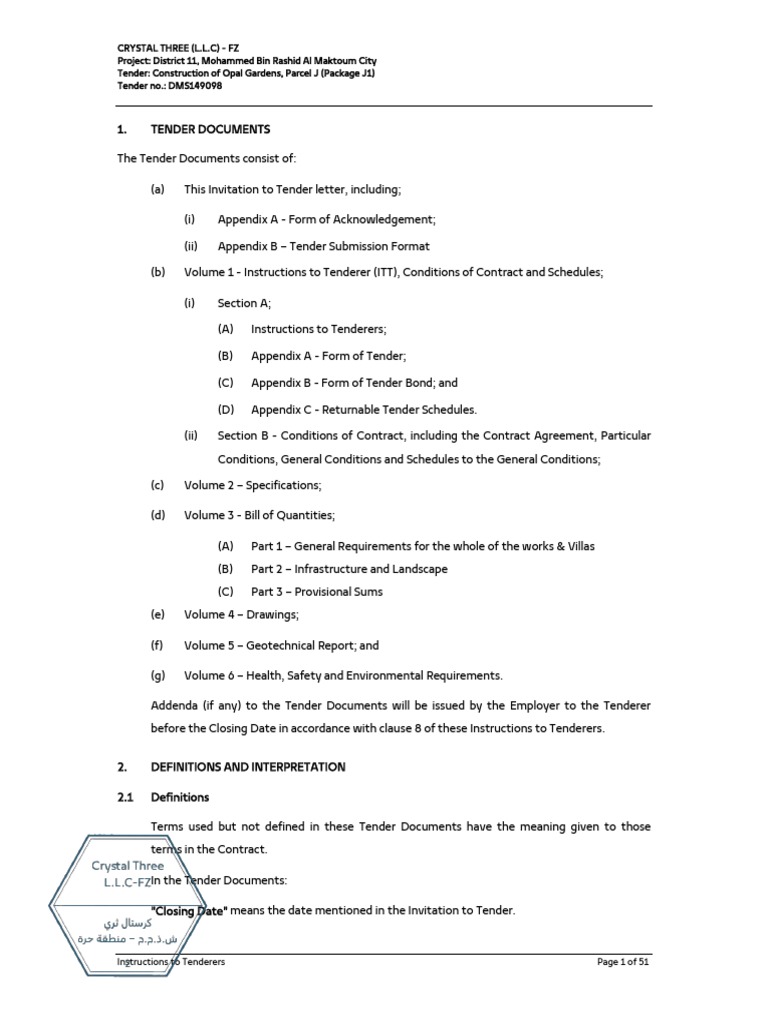 Instructions To Tenderers DMS 149098 - Pacakge J1 | PDF | Dubai | Indemnity