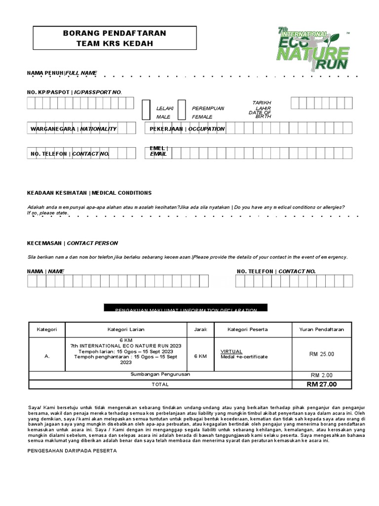 Borang Virtual Run Ienvr 2023 | PDF