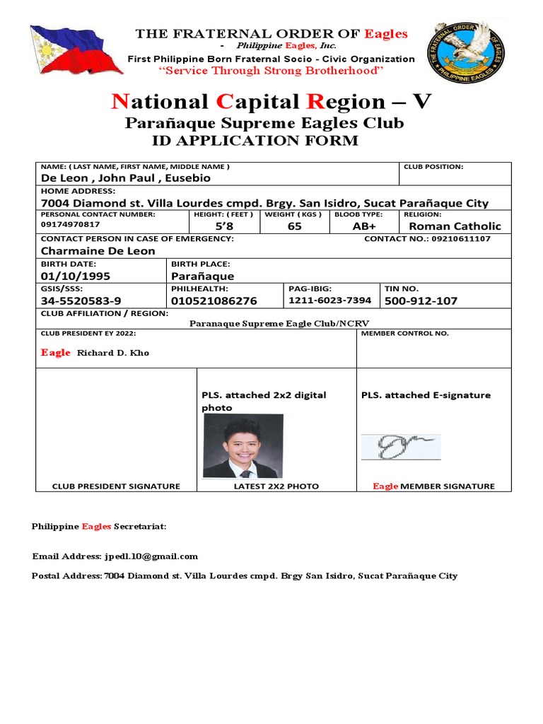 Eagles Membership Application Form | PDF | Computing | Communication