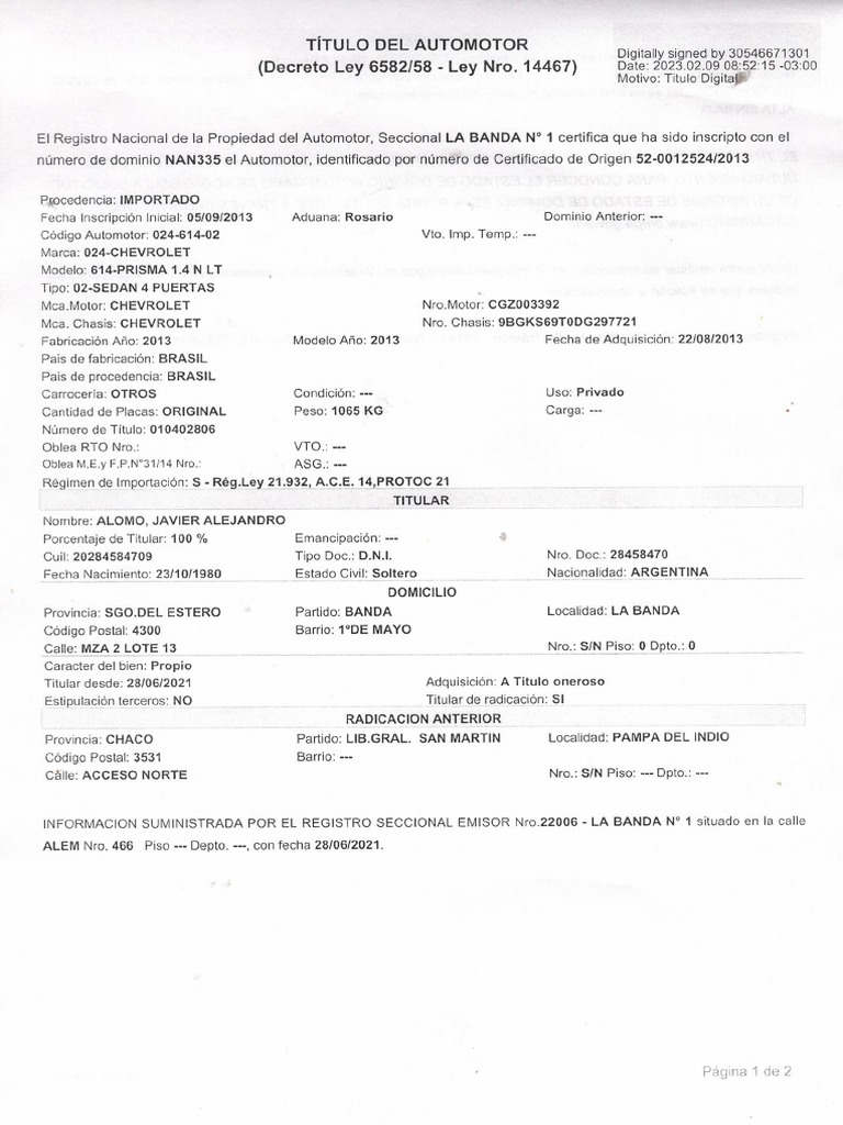 Titulo Del Automotor | PDF