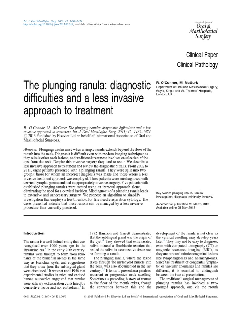 The Plunging Ranula: Diagnostic Difficulties and A Less Invasive ...