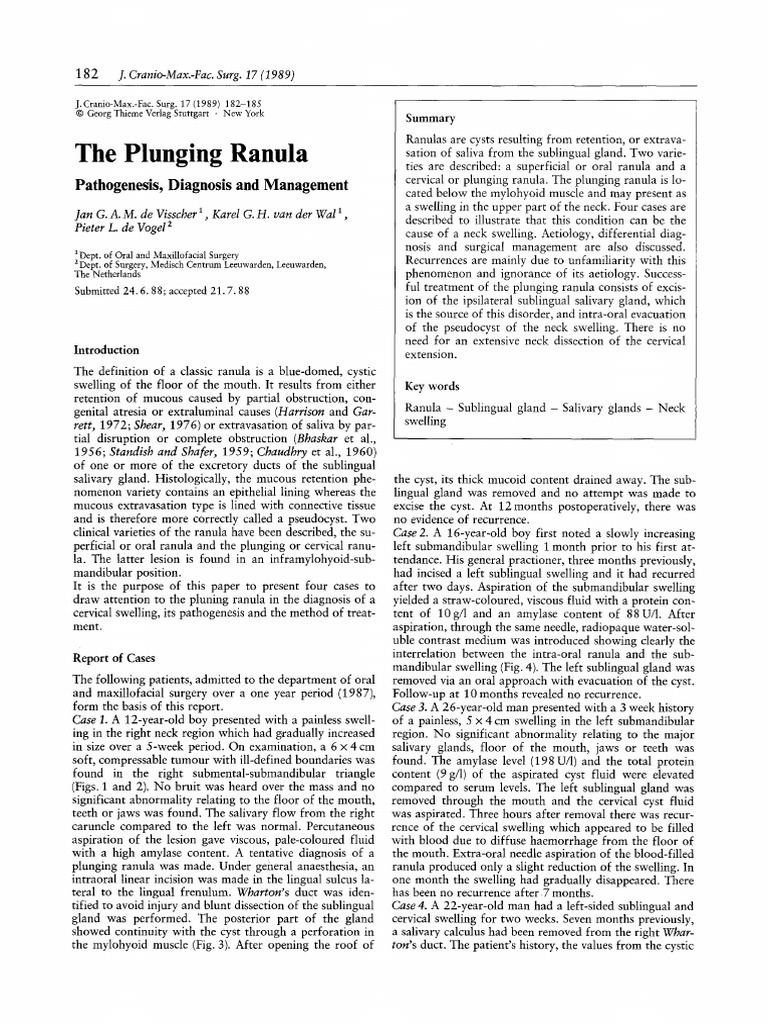 The Plunging Ranula Pathogenesis, Diagnosis and Management 1989 | PDF ...