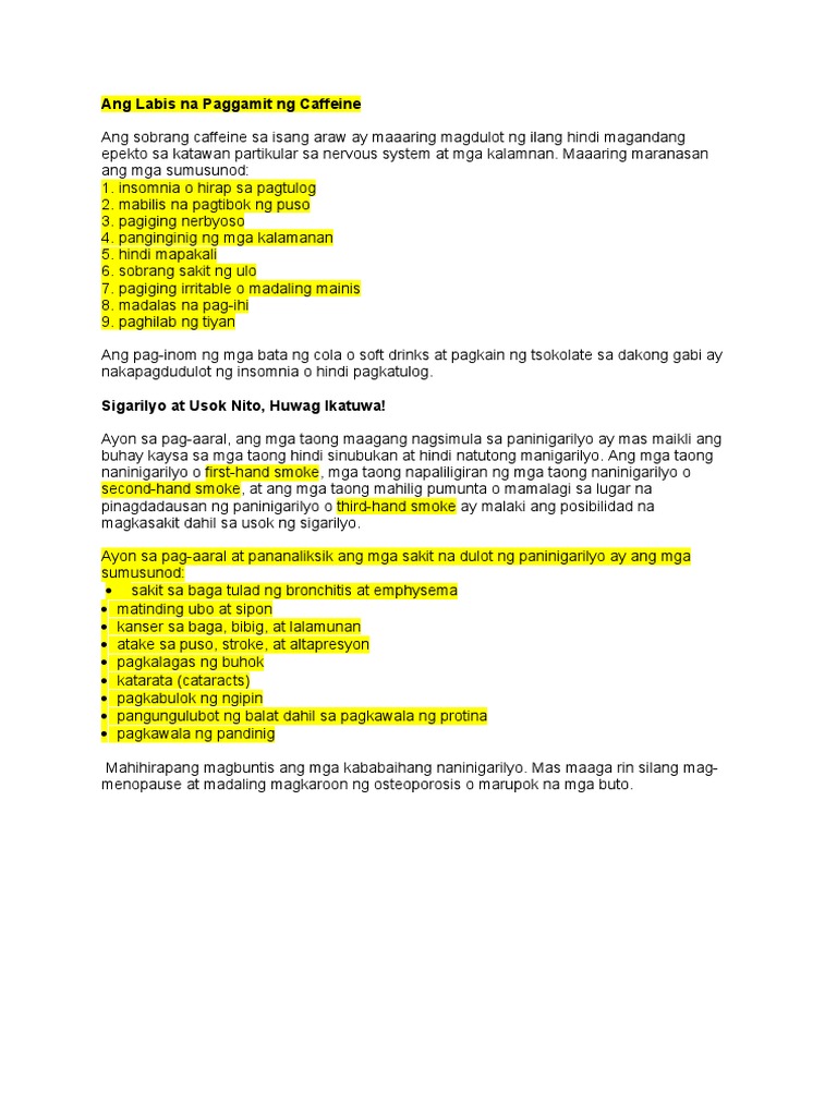 Ang Labis Na Paggamit NG Caffeine | PDF