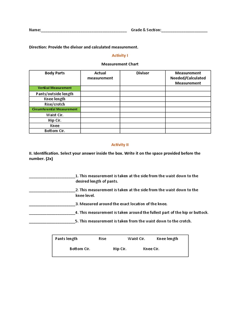 MEasurement Chart Test 10 | PDF