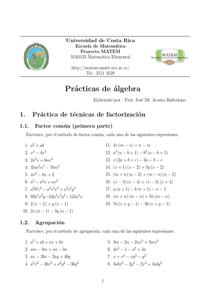 MATEM MA0125 Práctica de Álgebra_1 | PDF