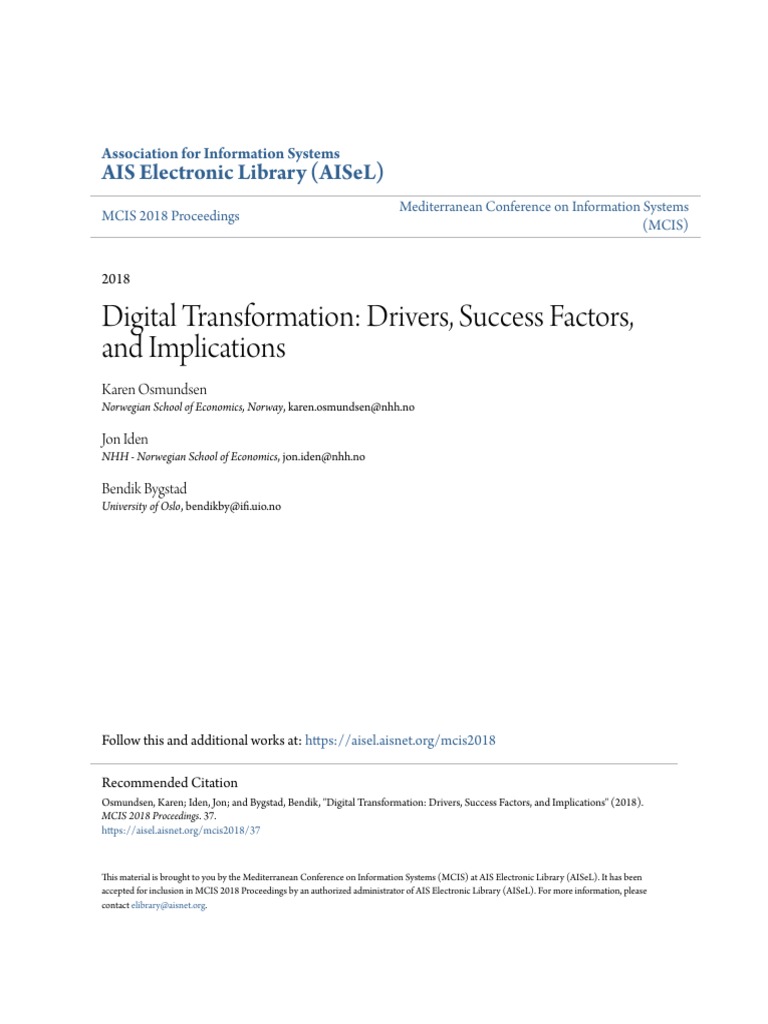 Digital Transformation - Drivers Success Factors and Implication ...