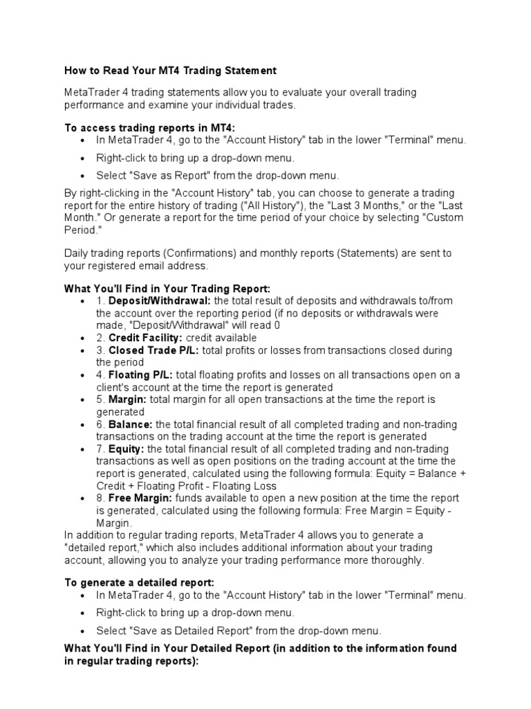 How To Read Your MT4 Trading Statement | Download Free PDF | Debit Card ...