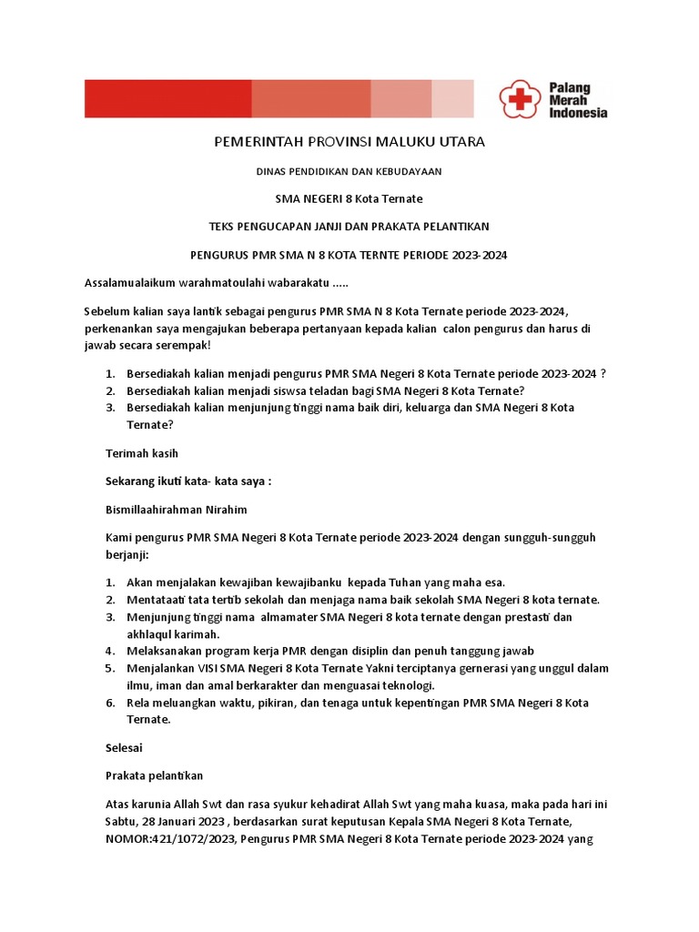 Naskah Pelantikan PMR Smandel | PDF