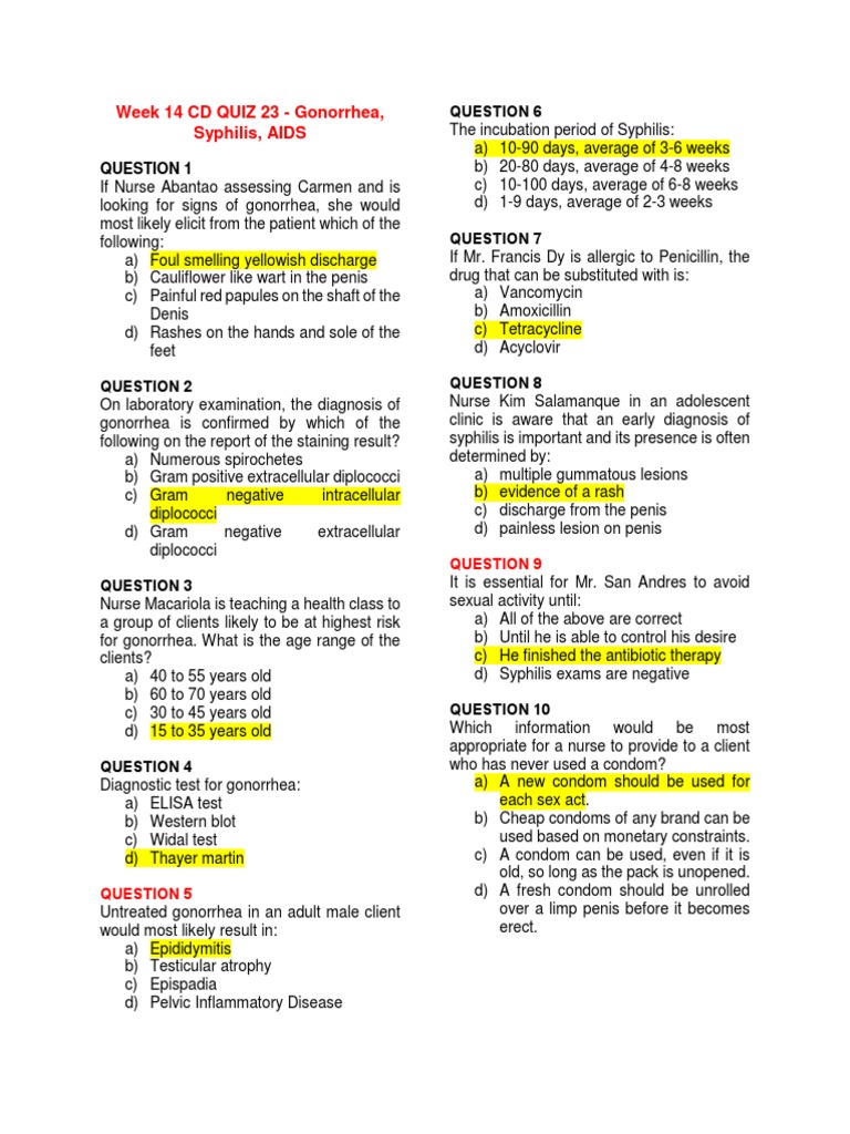 Week 14 CD QUIZ 23 | PDF | Hiv/Aids | Diagnosis Of Hiv/Aids