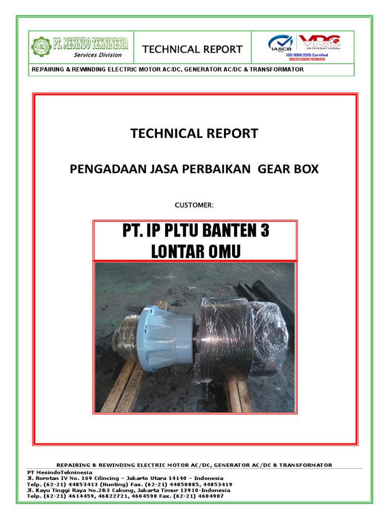 Laporan Perbaikan Gear Box PT. PLN IP Lontar-1 | PDF