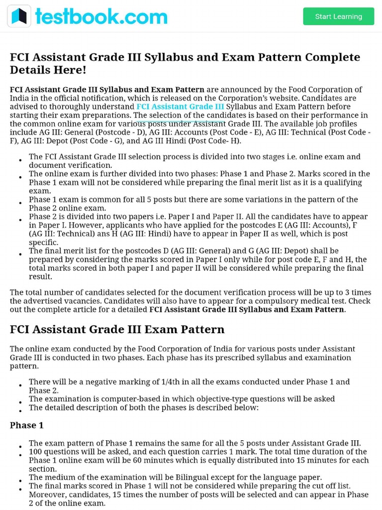 FCI Assistant Grade III Syllabus and Exam Pattern Complete Details Here ...