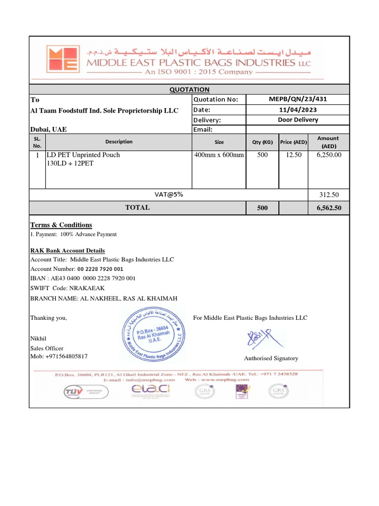 QN.431 Al Taam Foodstuff | PDF