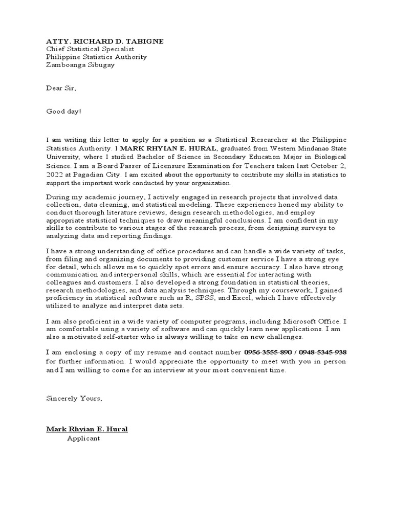 Application for Statistical Researcher Position | PDF | Business