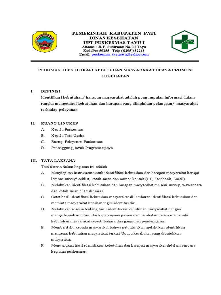 Pedoman Identifikasi Kebutuhan Masyarakat Upaya Promosi Kesehatan | PDF | Pengembangan Diri