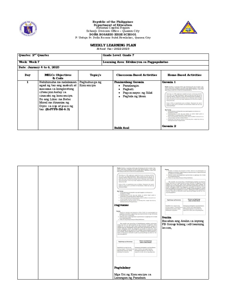 WLP EsP 7 Week 7 January 4 To 6, 2023 | PDF