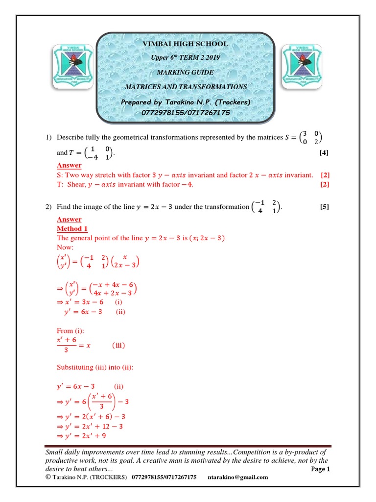 Answers - Matrices and Transformations | PDF | Matrix (Mathematics ...