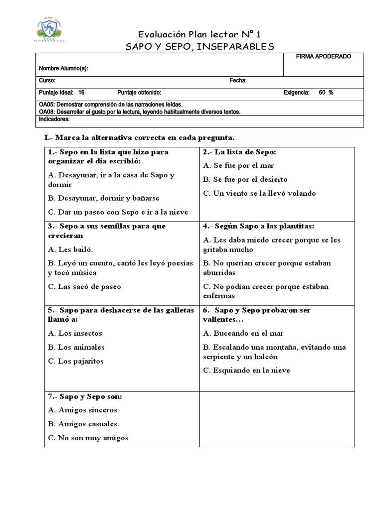 Sapo y Sepo, Inseparable | PDF | Artes del Lenguaje y Comunicación ...