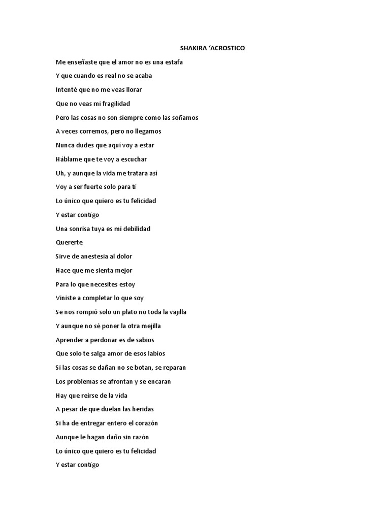 Cancion Shakira Sing Acrostico | PDF