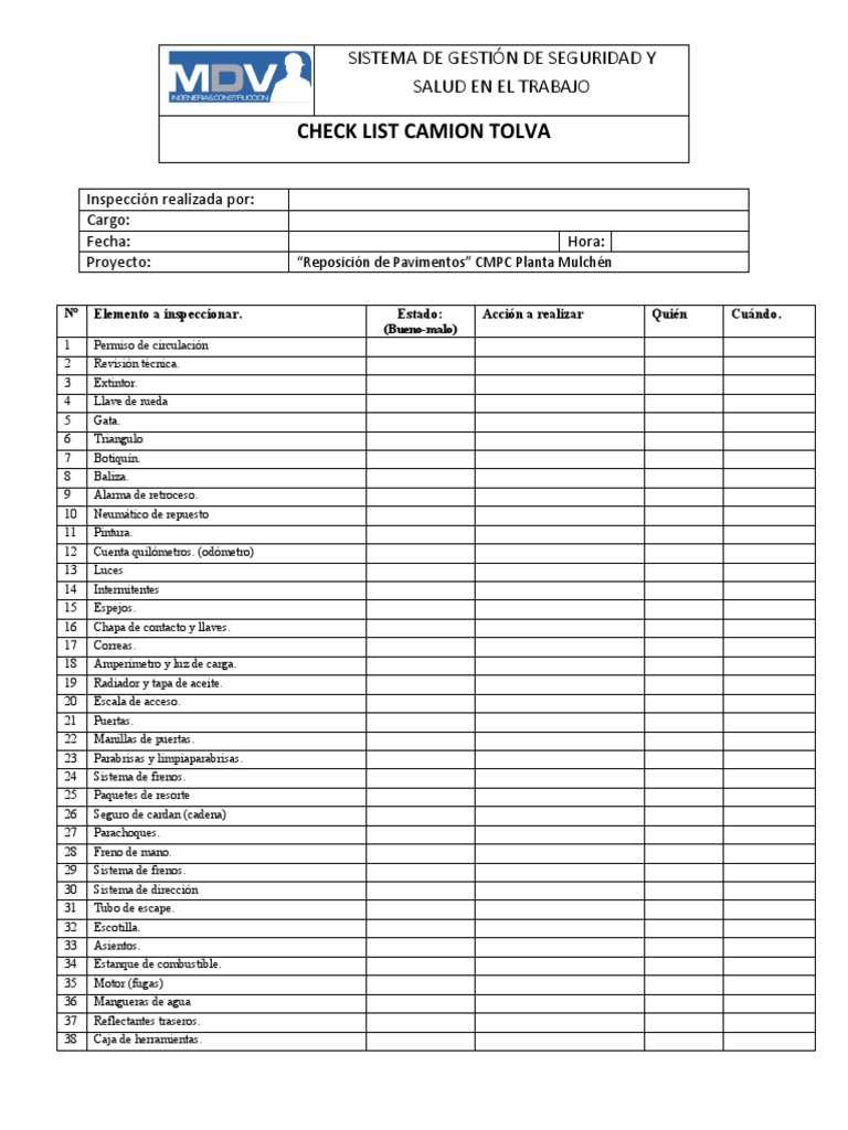 Check List Camión Tolva | PDF