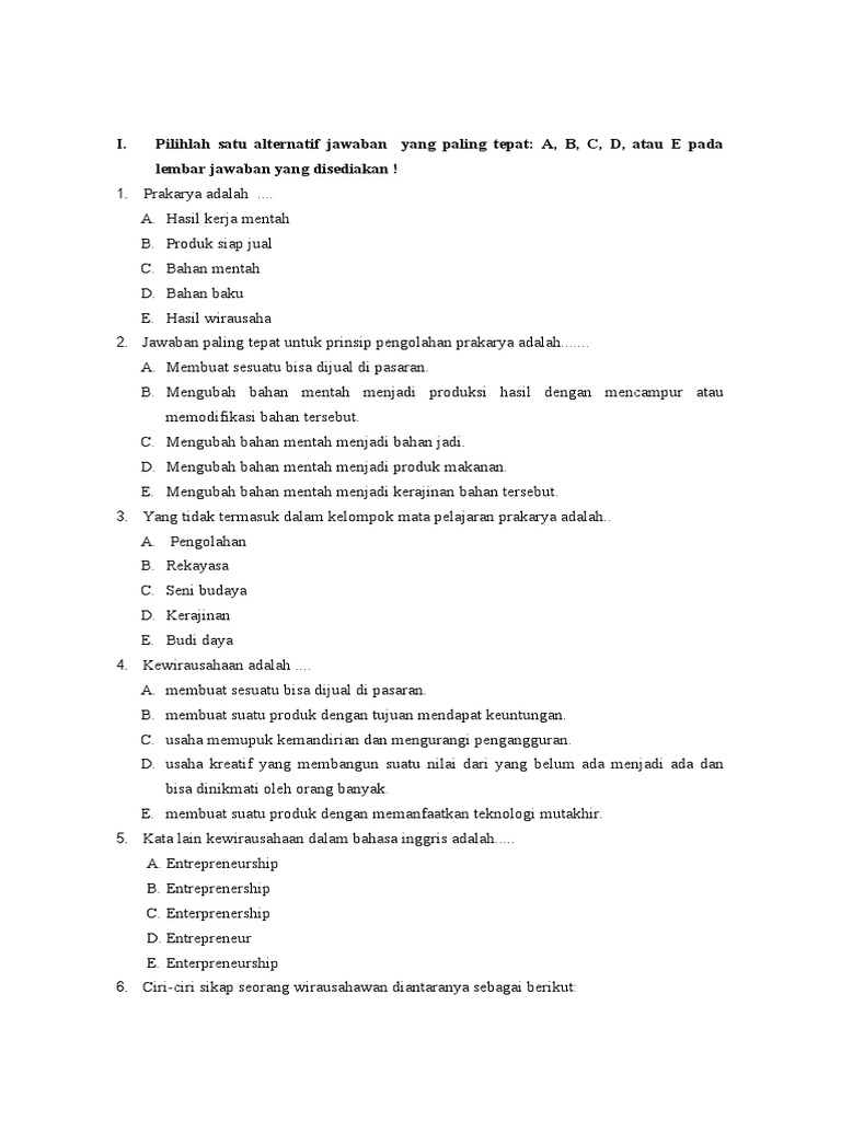 Soal Pkwu Bimbel | PDF | Karier & Perkembangan | Seni