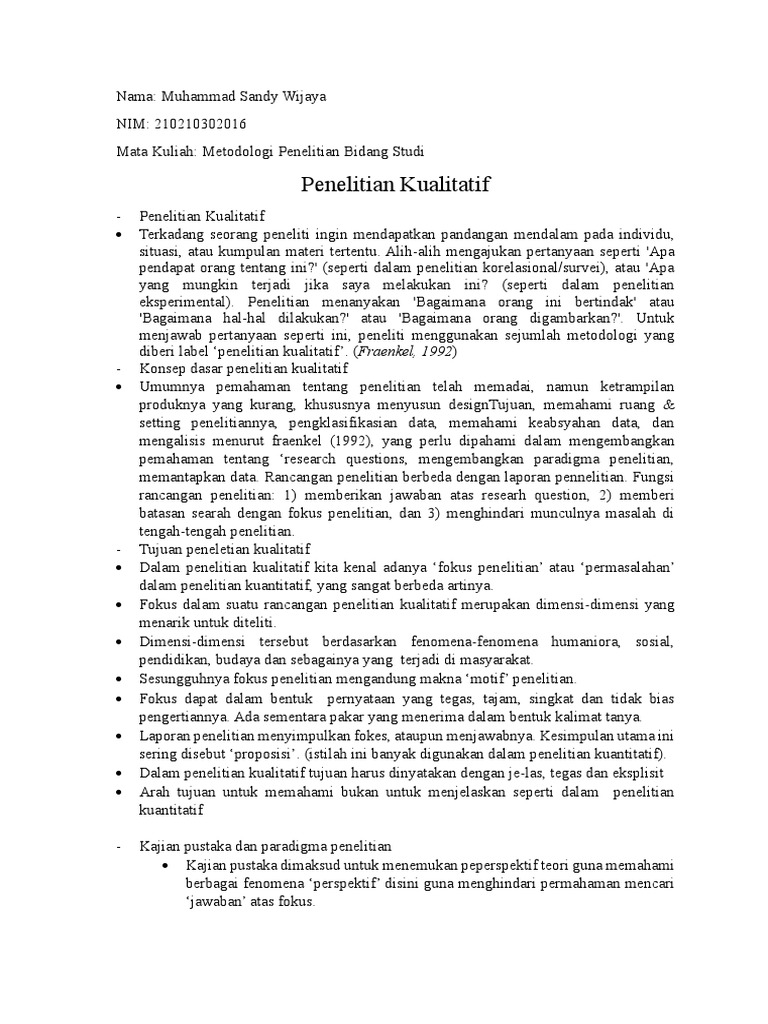 Muhammad Sandy Wijaya - Resume Ragam Penelitian Kualitatif | PDF ...