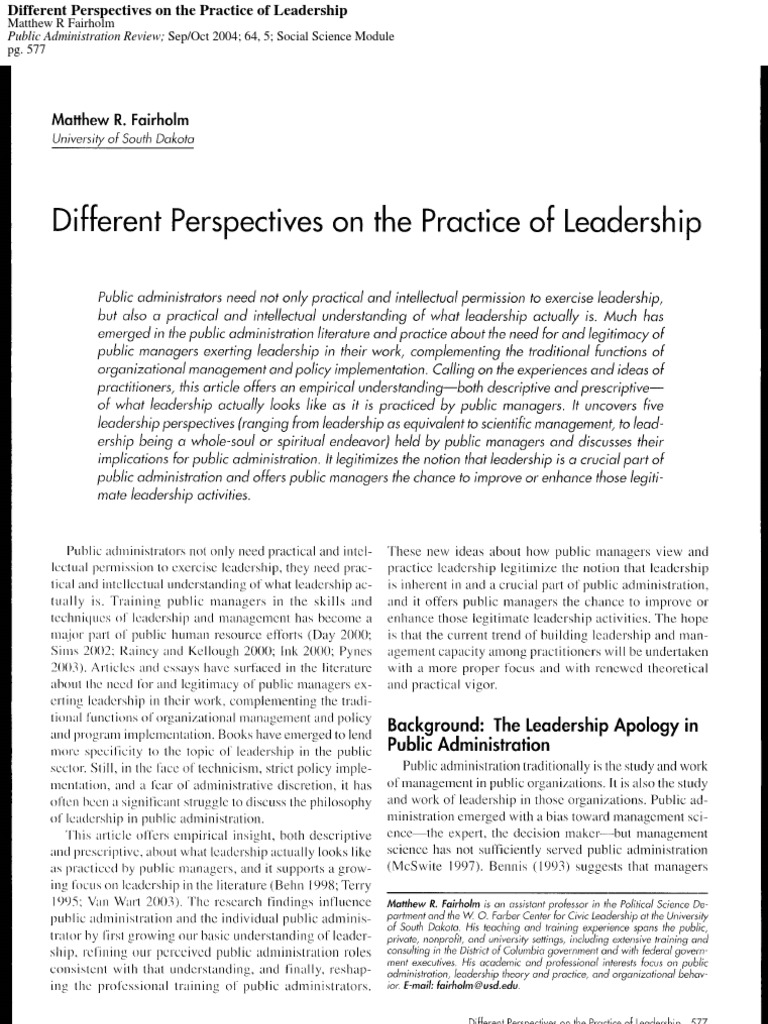 Different Perspectives On The Practice of Leadership | PDF | Science ...