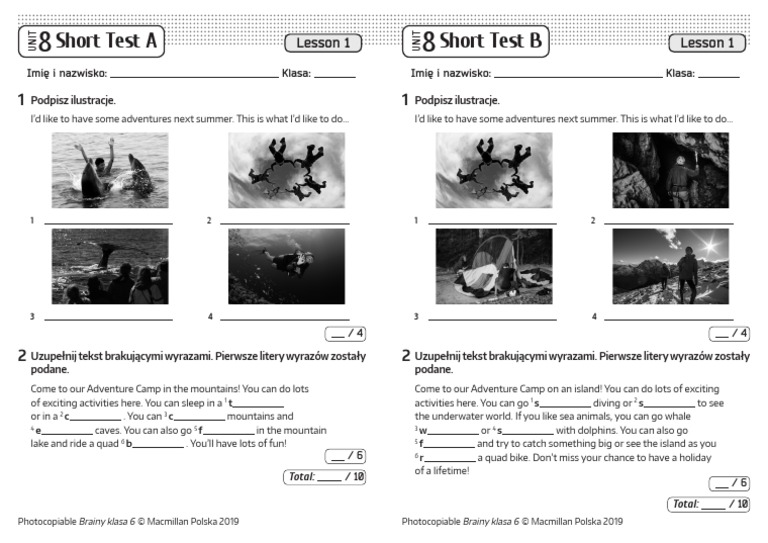 Brainy Kl6 Short Tests Unit 8 Lesson 1 | PDF | Dolphin | Marine Vertebrates