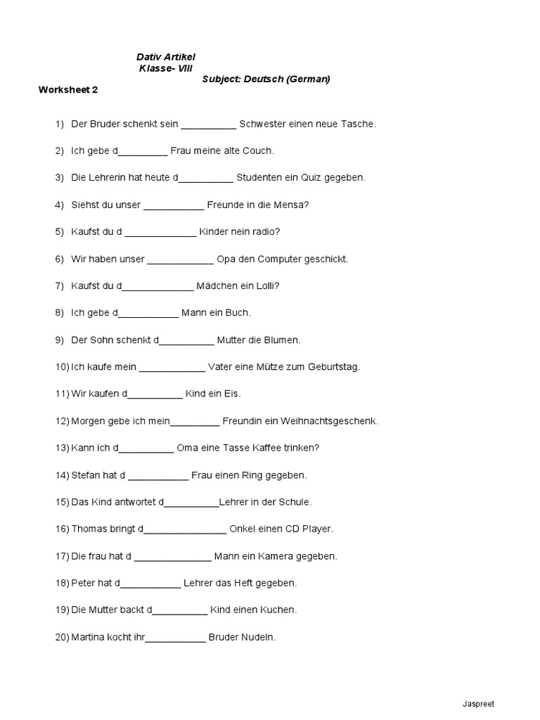 Dativ Artikel HW | PDF