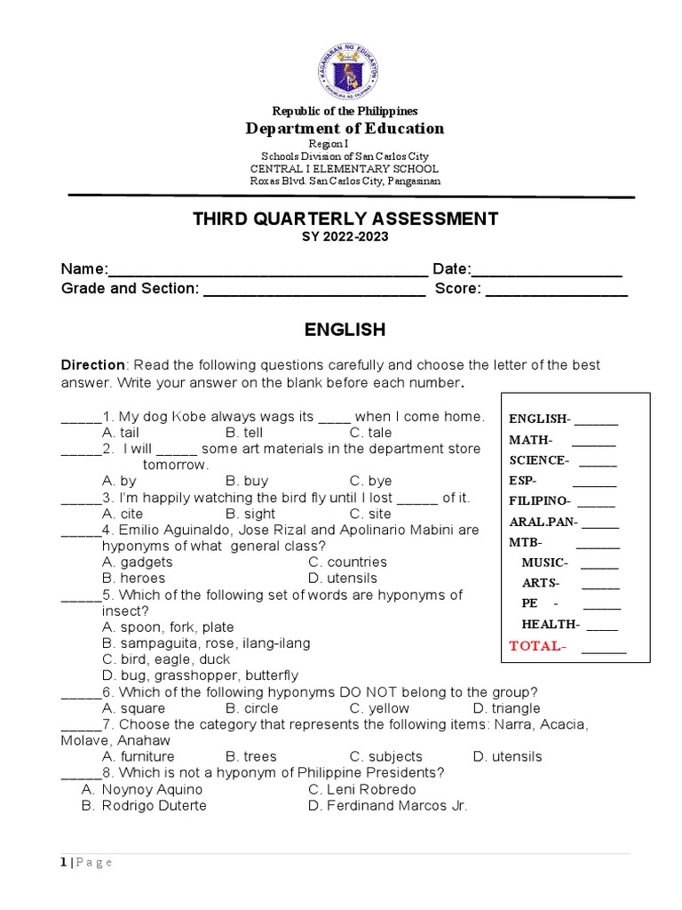 3rd QUARTERLY ASSESSMENT-FL | PDF | Bees | Butterfly