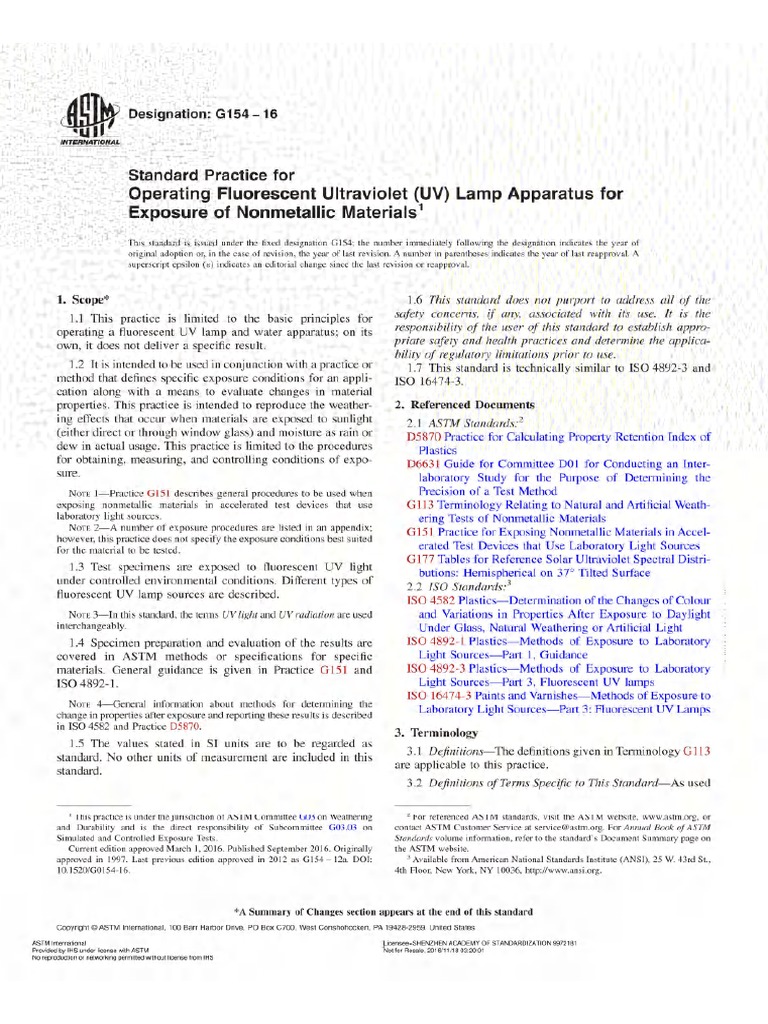 Astm G154-16 | PDF