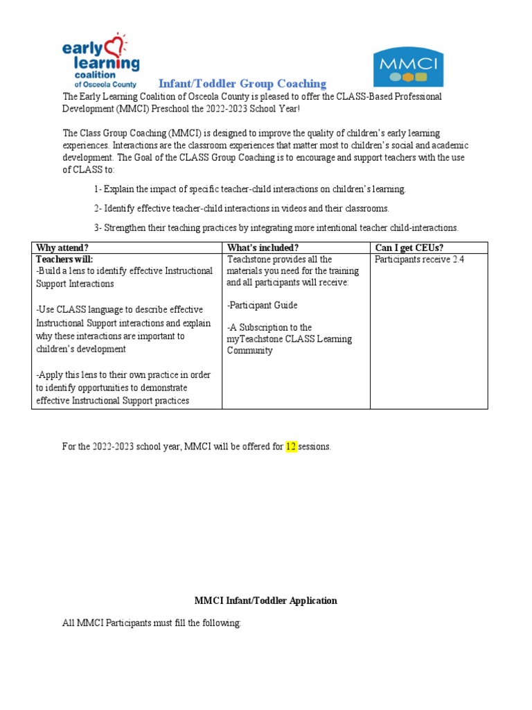 MMCI Infant-Toddler Application 22-23 School Year | PDF | Business ...