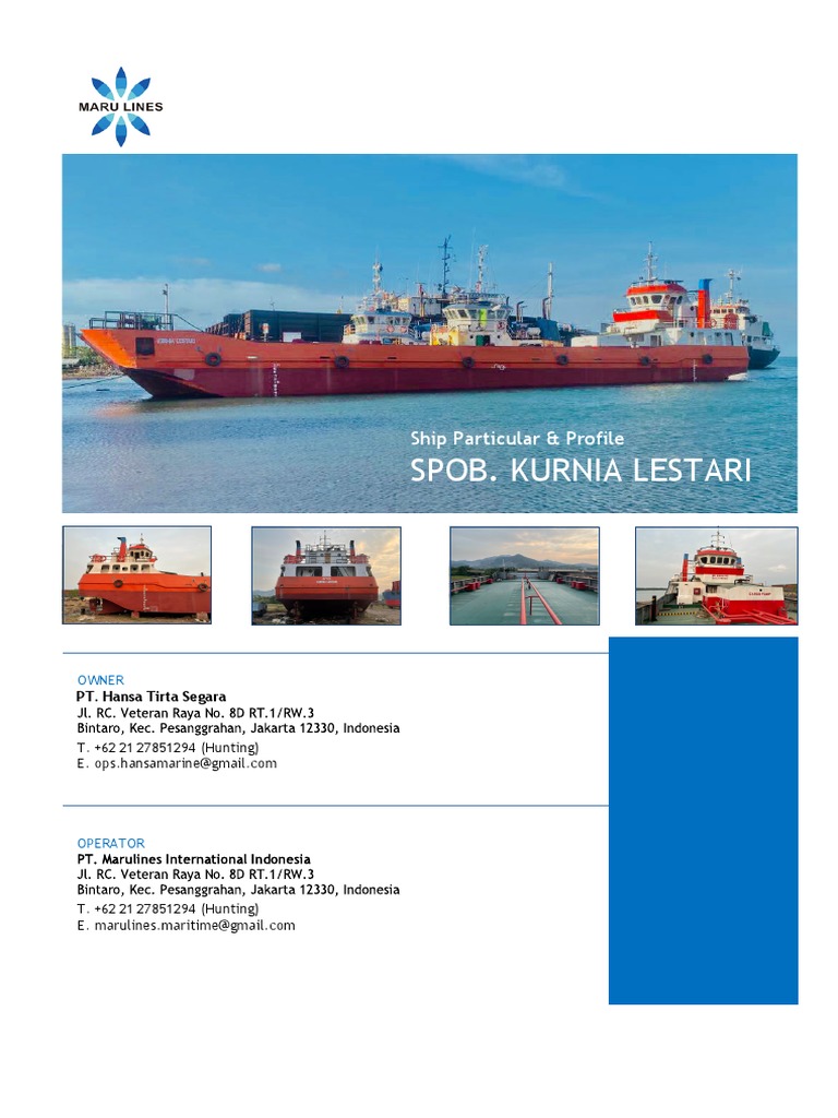 SPOB. Kurnia Lestari - Ship Particular & Vessel Profile | PDF