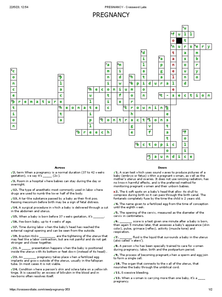 PREGNANCY - Crossword Labs | PDF