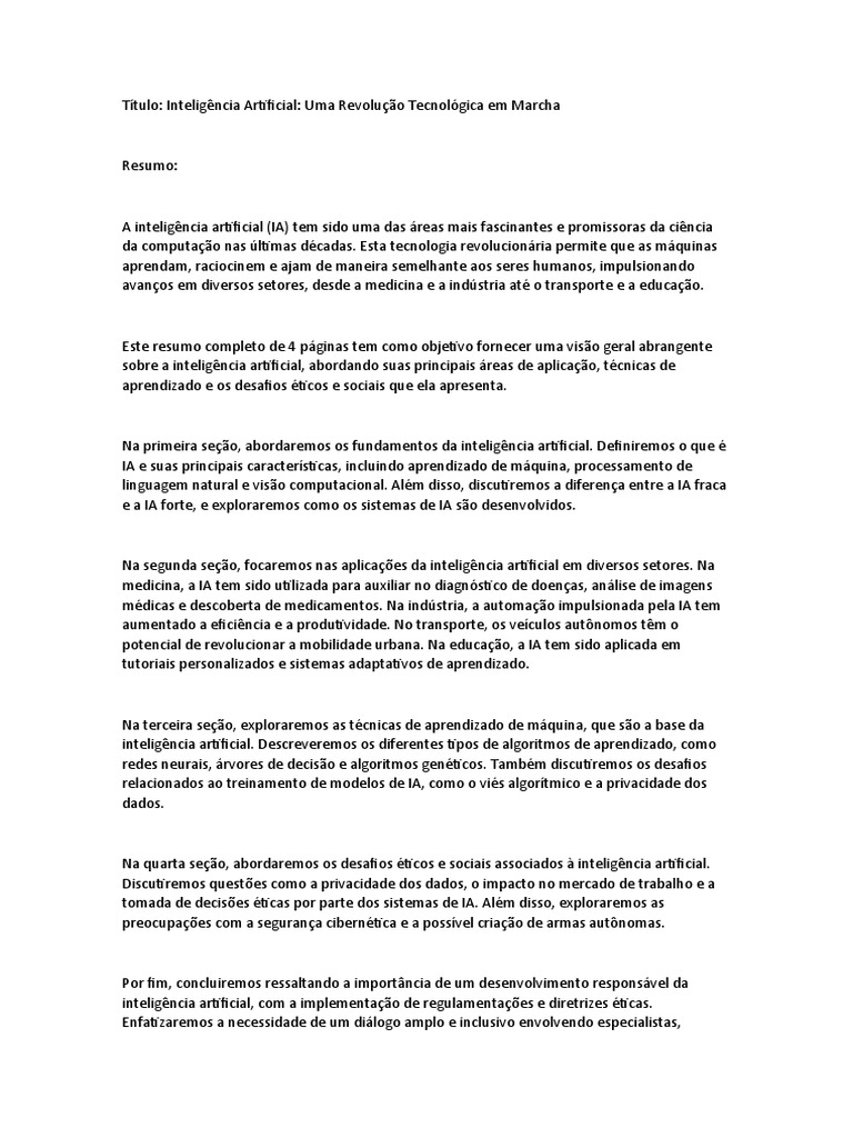 Resumo Sobre Inteligência Artificial | PDF