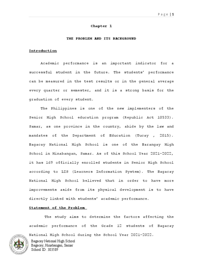 Factors Influencing Grade 12 Performance | PDF | Survey Methodology | Thesis