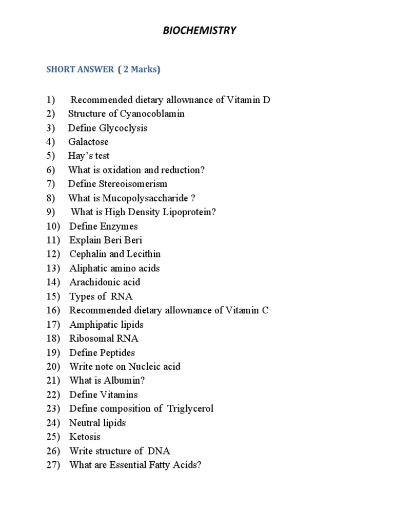Biochemistry 2marks | PDF
