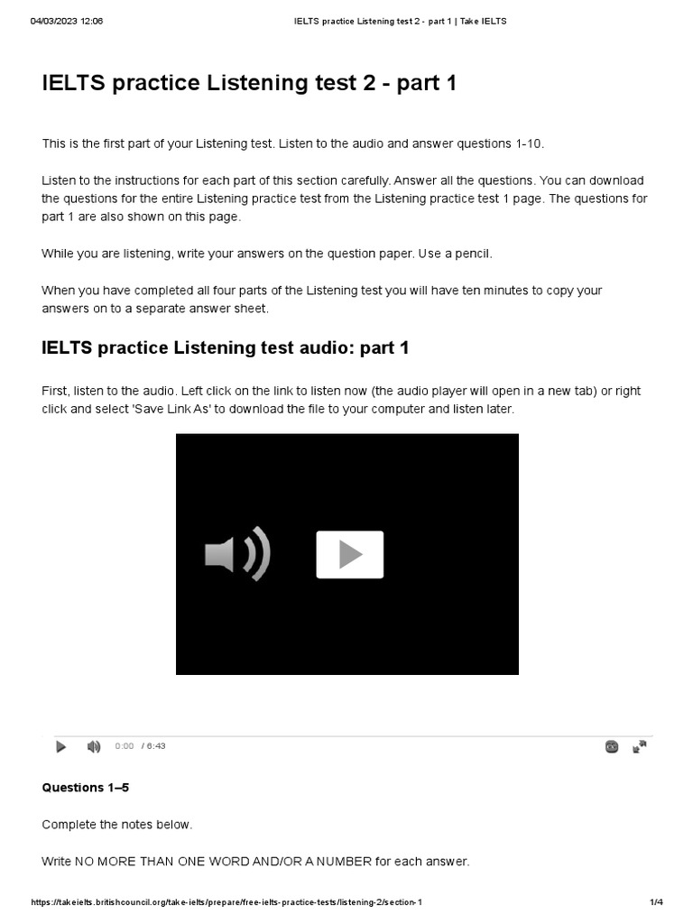 IELTS Practice Listening Test 2 - Part 1 - Take IELTS | PDF ...