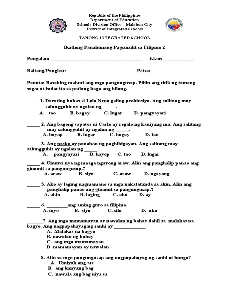 Filipino - 3RD Periodical Test - 2022 2023 | PDF