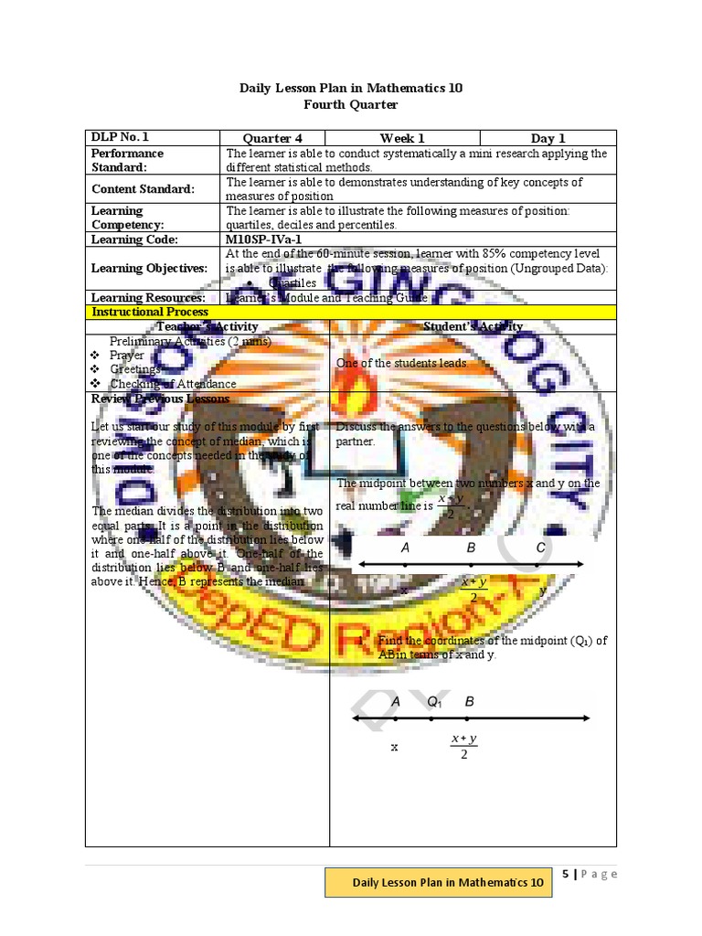 Daily Lesson Plan in Mathematics 10 Week 1 | PDF